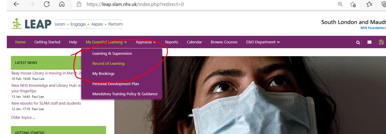 Your "Record of Learning" is your "Certificate" for LEAP / SLaM ...